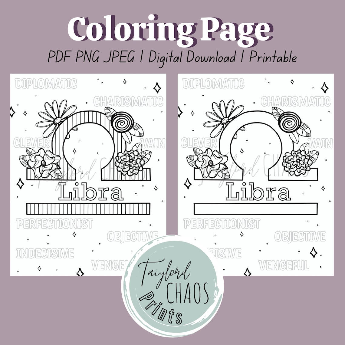 Zodiac Coloring Page Libra Coloring Page Astrology Zodiac | Etsy