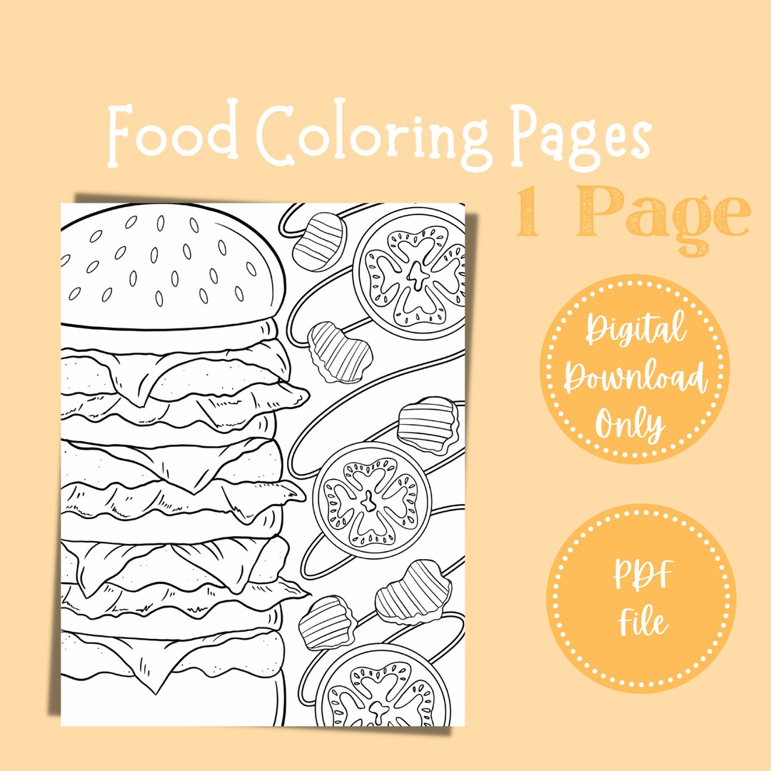 Burger Coloring Page Food Coloring Page - Etsy