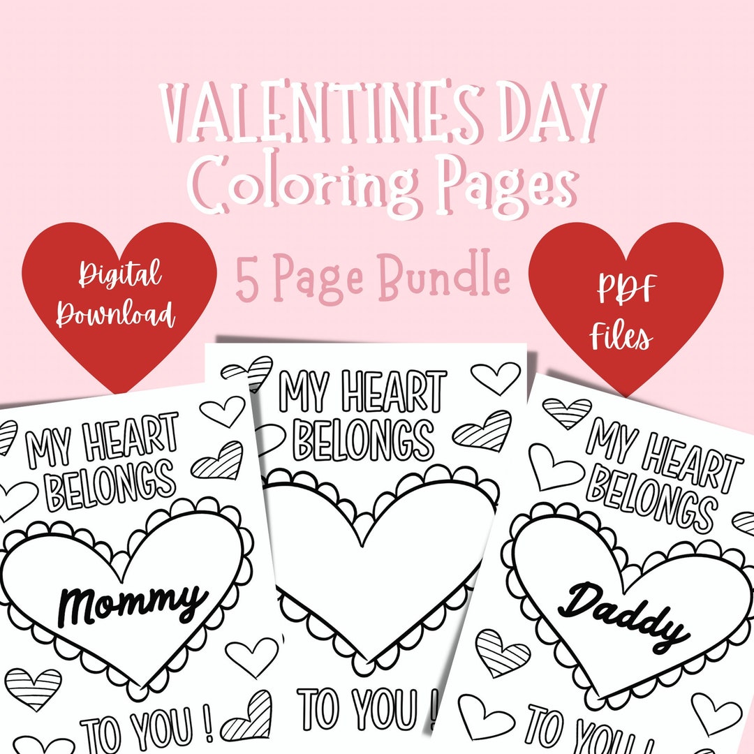KIDS Valentines Day Coloring Pages Bundle Printable - Etsy