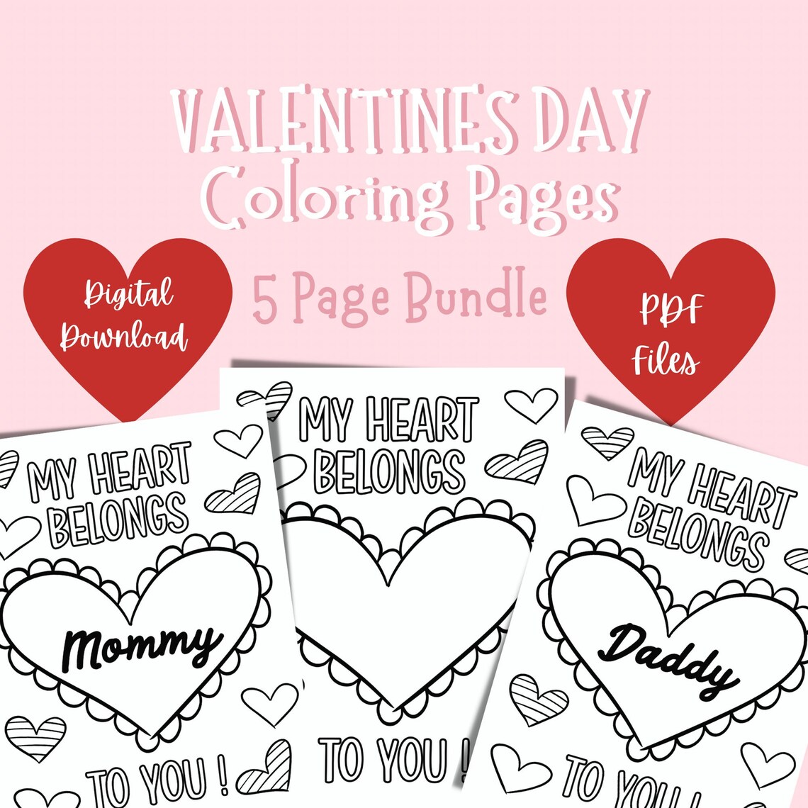 KIDS Valentines Day Coloring Pages Bundle Printable - Etsy