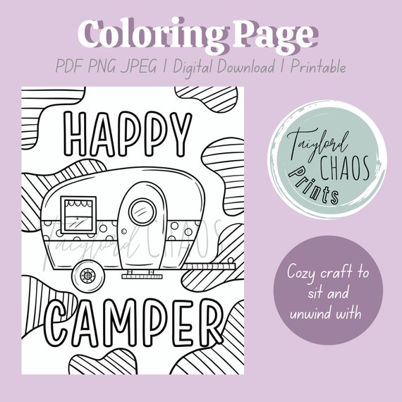 Happy Camper Coloring Page Camping Coloring Page Adult - Etsy