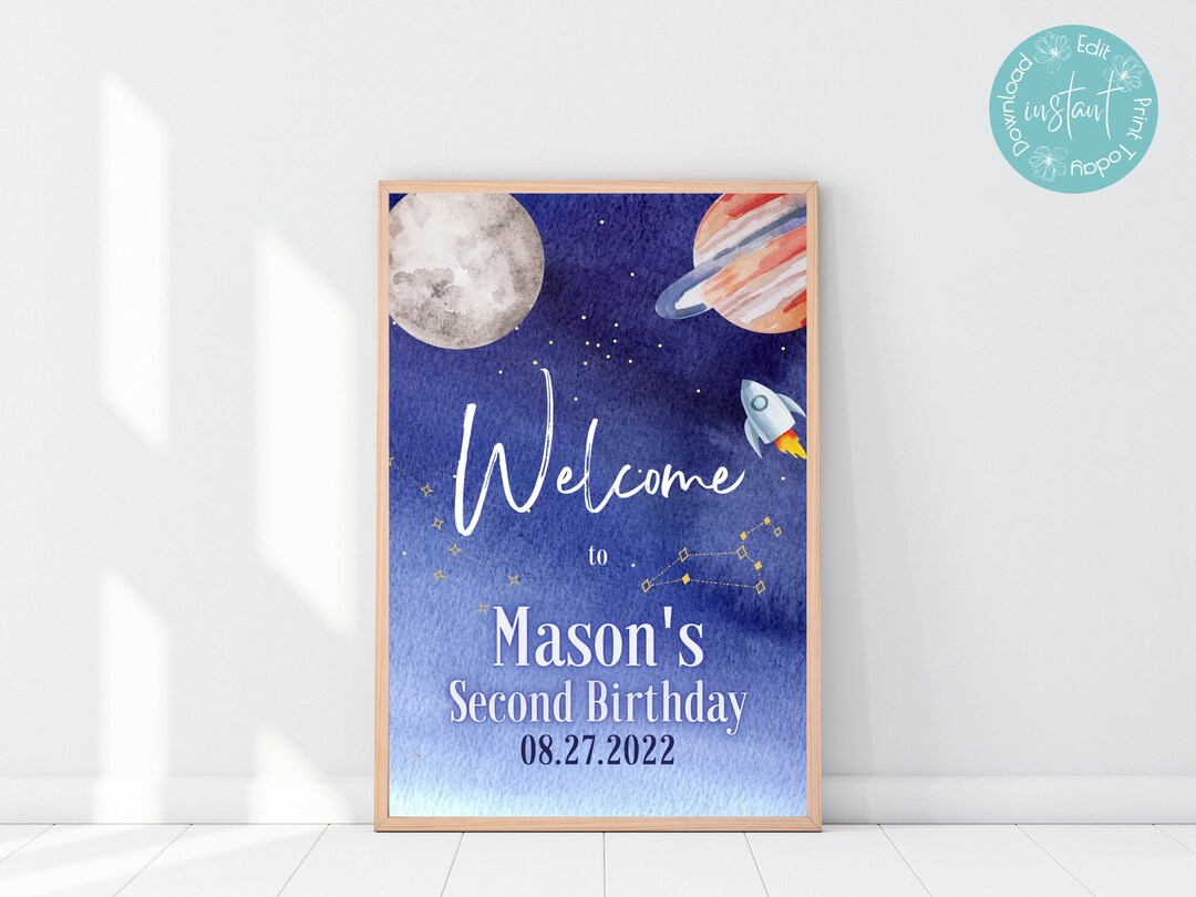Two the Moon Birthday Welcome Poster Template | Two Infinity Birthday ...