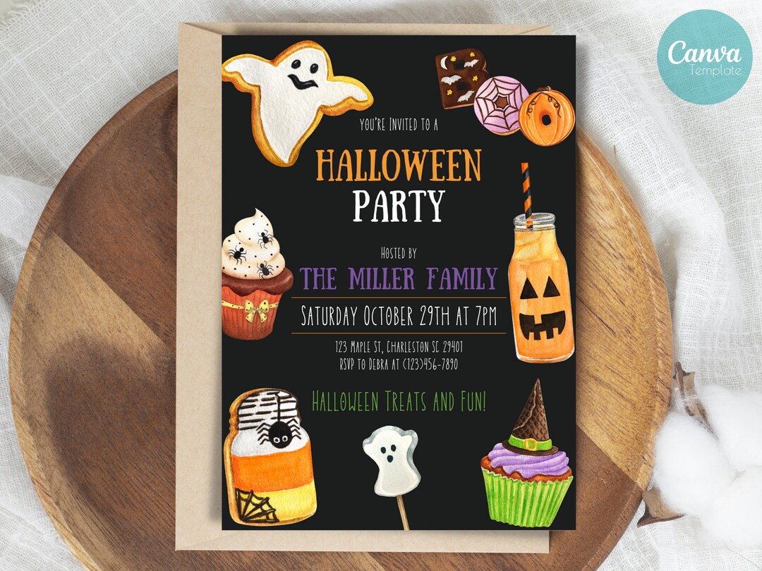 Halloween Party Invitation Template | Halloween Treats Party Printable ...