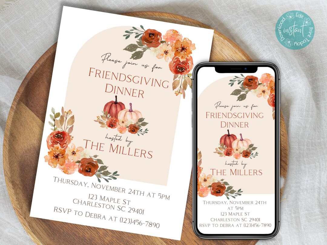 Friendsgiving Invitation Template | Thanksgiving Dinner Printable ...