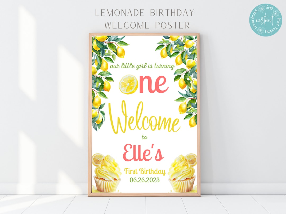 Lemonade First Birthday Welcome Poster | Pink Lemonade First Birthday ...