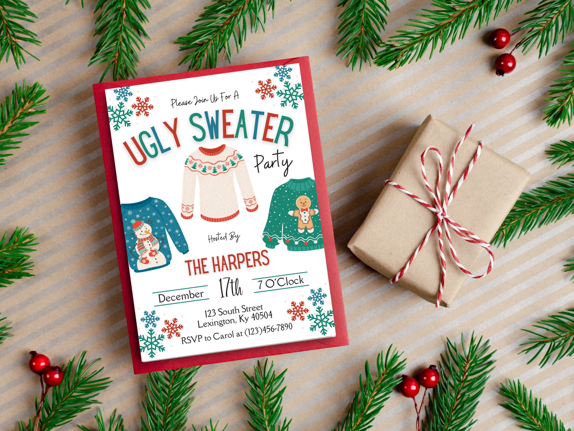 Ugly Christmas Sweater Party Invitation Template Christmas Party ...