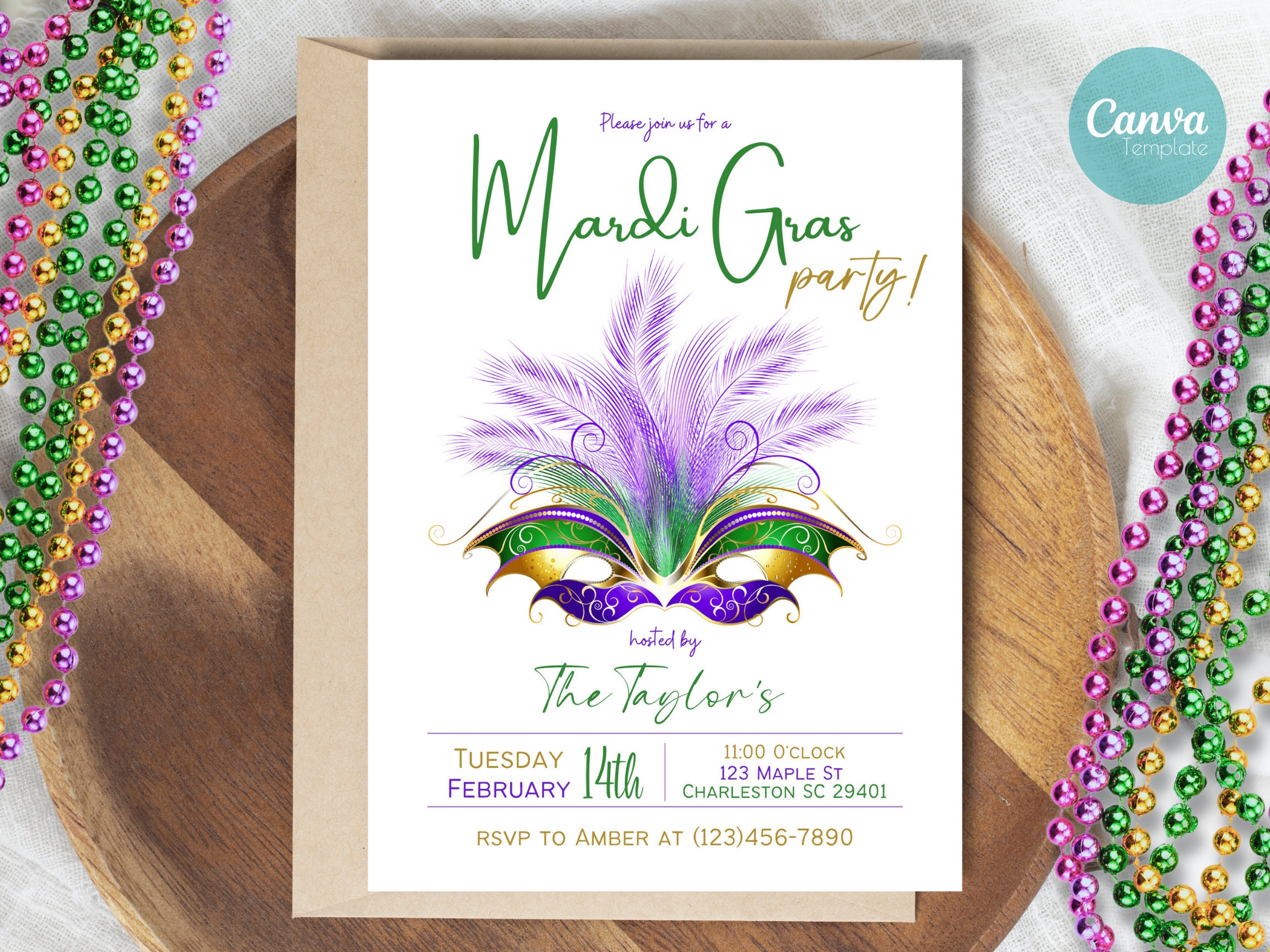 Mardi Gras Party Invitation Template Fat Tuesday Party Invitation ...