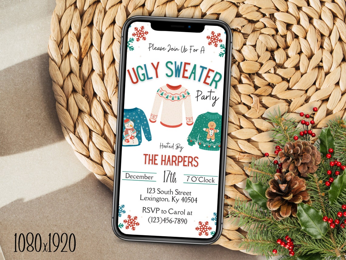 Ugly Christmas Sweater Party Invitation Template Christmas - Etsy