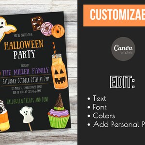 Halloween Party Invitation Template Halloween Treats Party Printable ...
