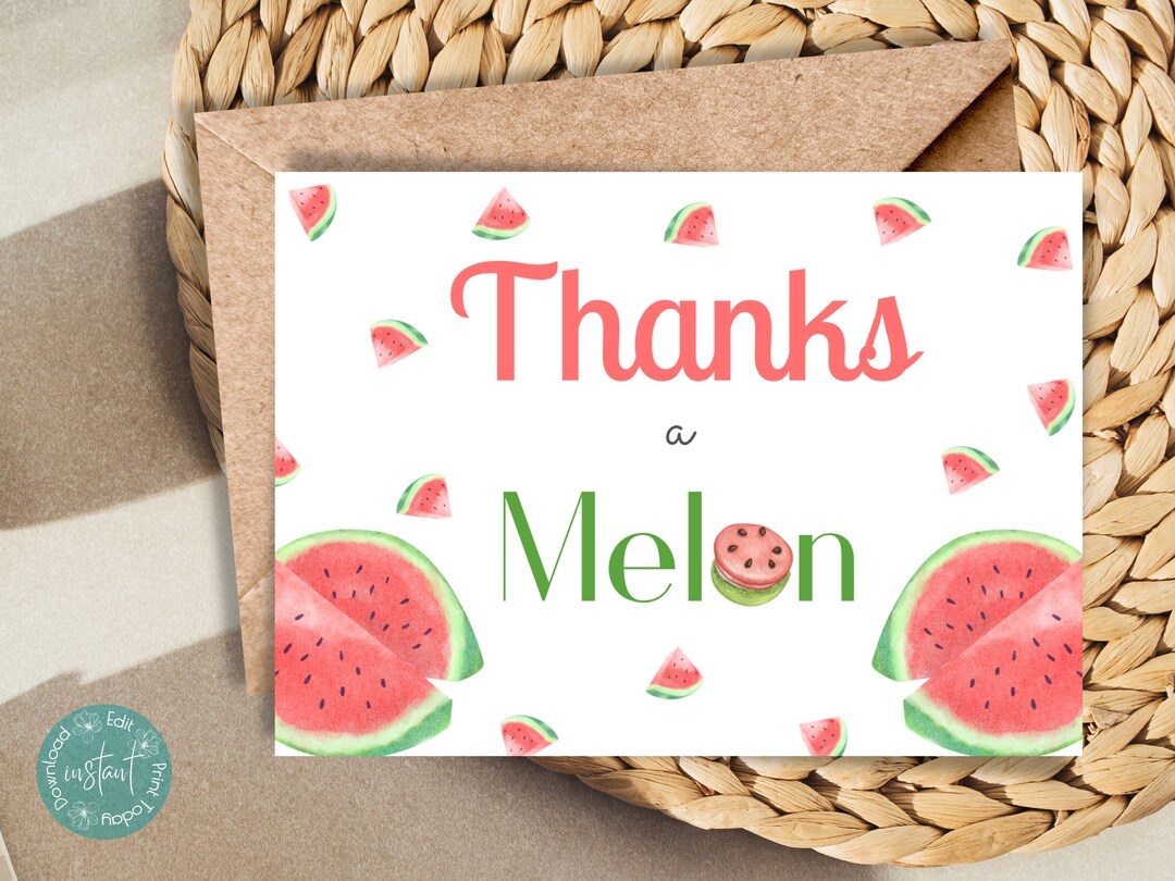 She's One in A Melon Birthday Thank You Card Template | Watermelon ...