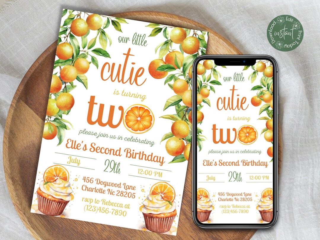 Our Little Cutie is Turning Two Birthday Invitation | Mandarin Oranges ...
