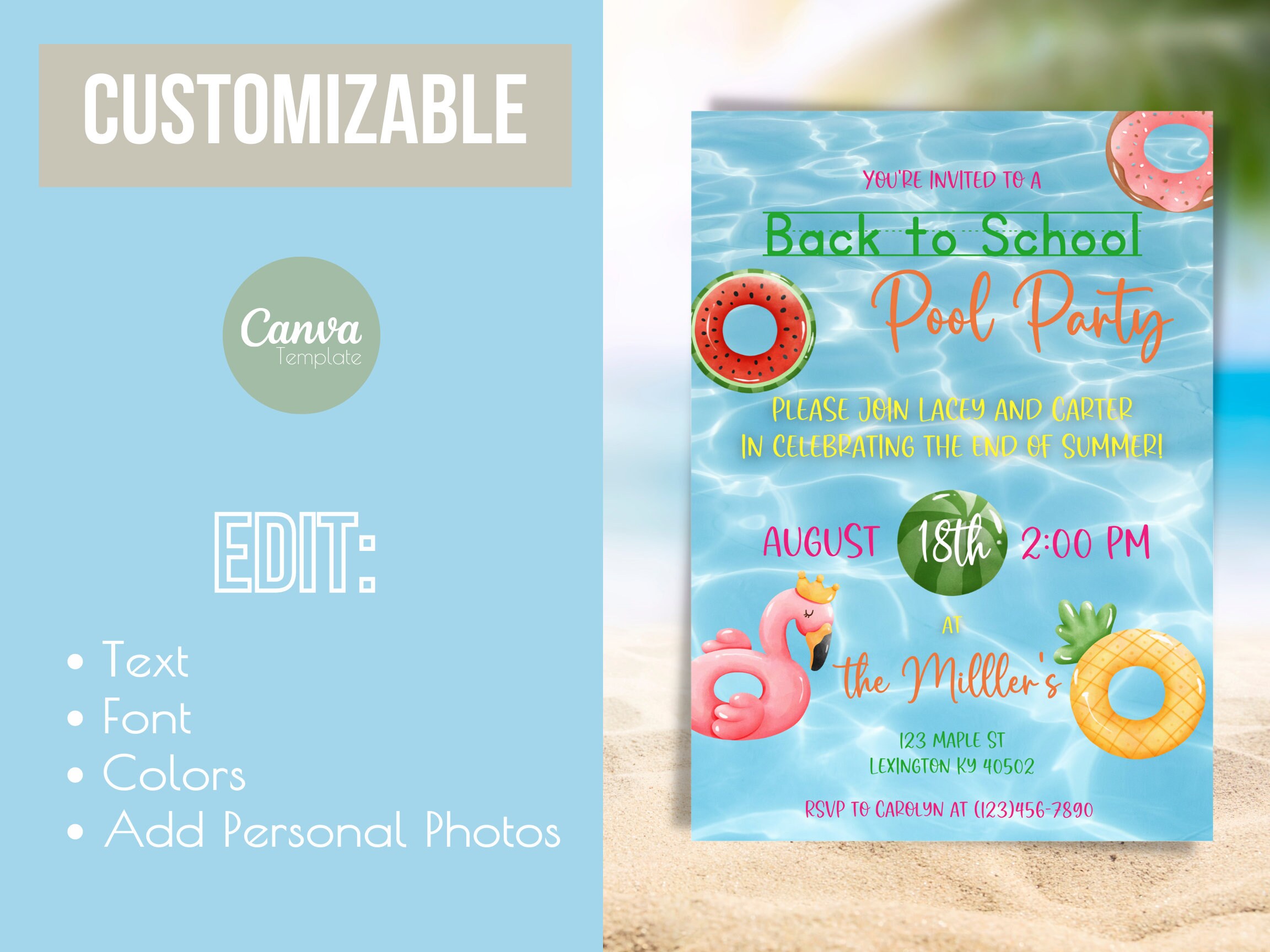 Back to School Pool Party Invitation Template | End of Summer Pool ...