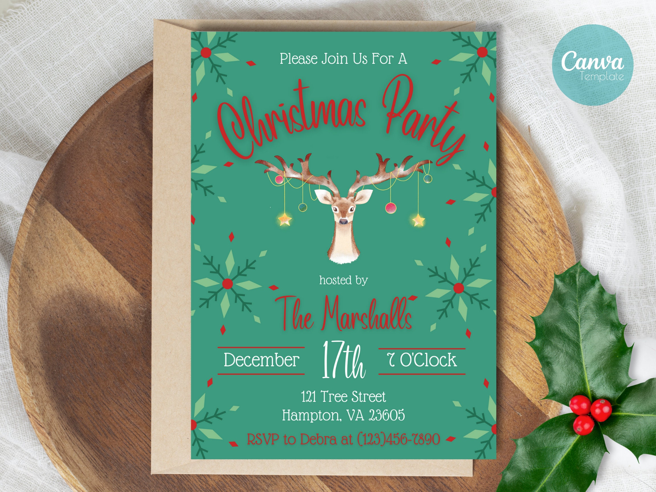 Reindeer Christmas Party Invitation Template Christmas - Etsy