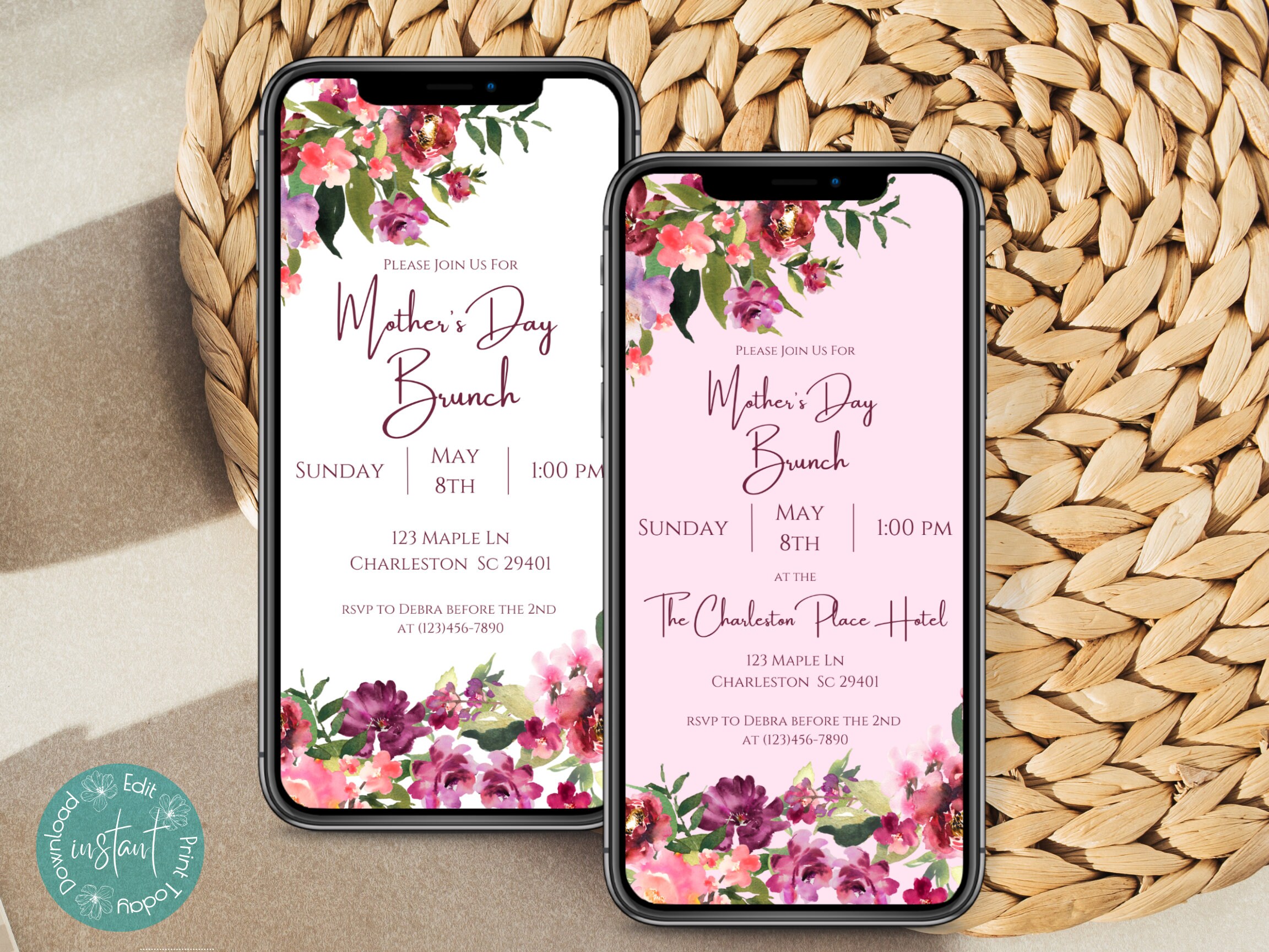 Mother's Day Brunch Phone Invitation Template | Editable Mother's Day ...