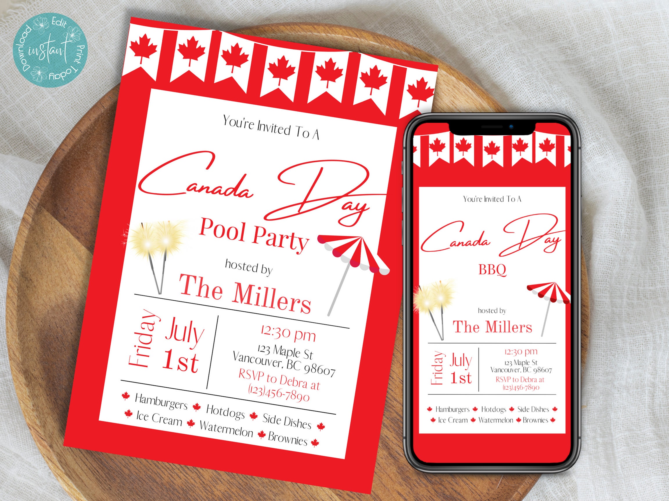 Canada Day Party Invitation Template | Canada Day BBQ Editable ...