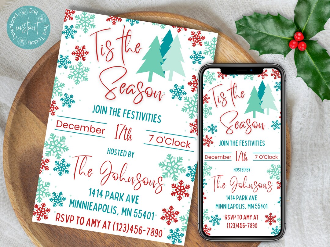 Tis the Season Christmas Party Invitation Template | Holiday Party ...