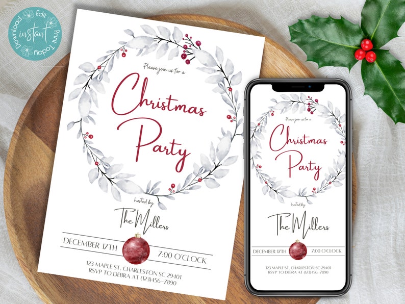 Christmas Party Invitation Template Minimalist Christmas Party ...