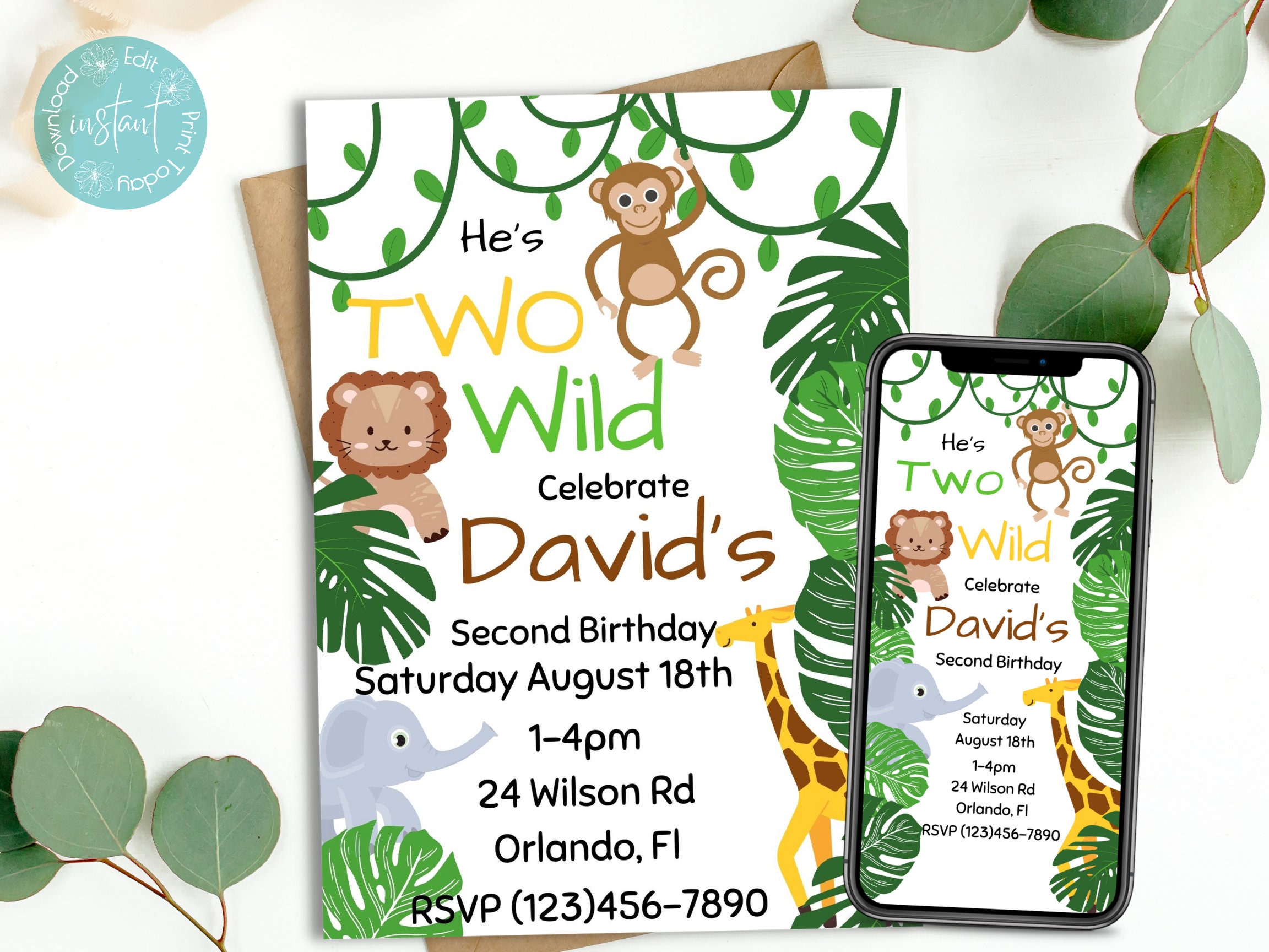 Editable Two Wild Birthday Bundle Templates Printable Second - Etsy