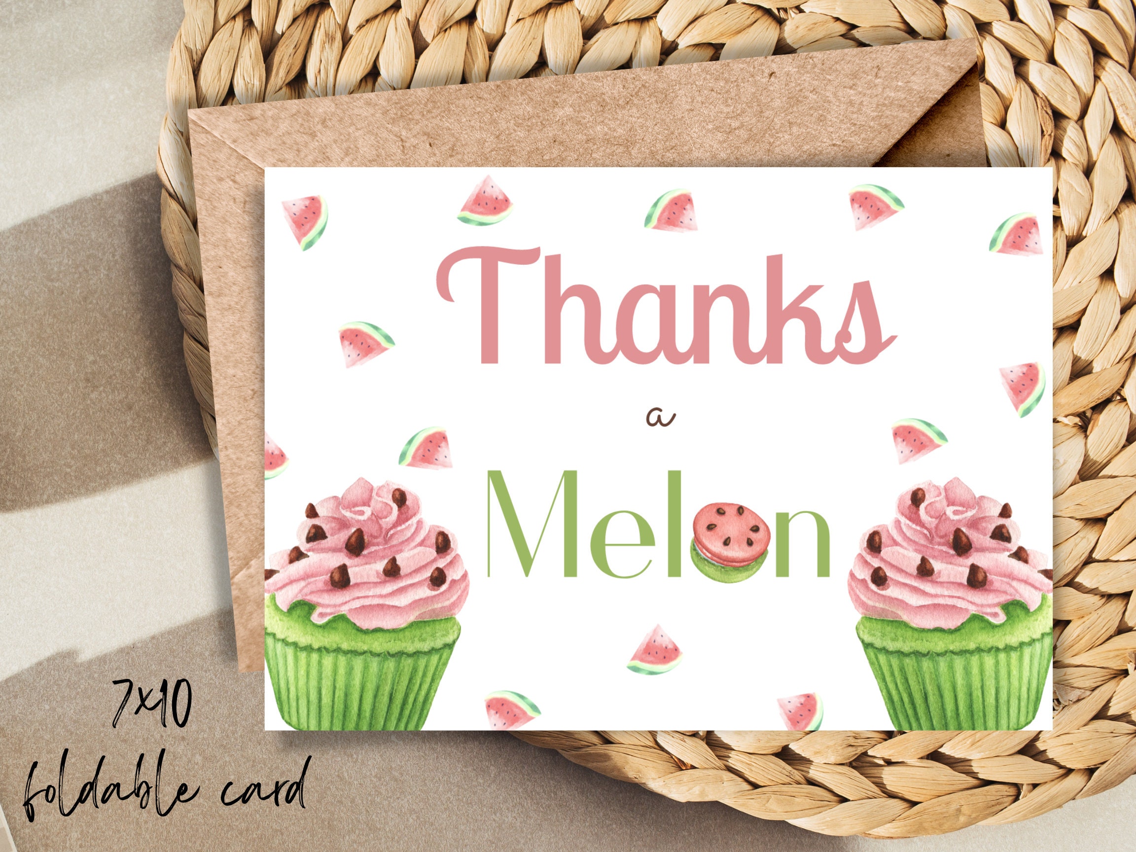 She's One in A Melon Birthday Thank You Card Template Watermelon First ...