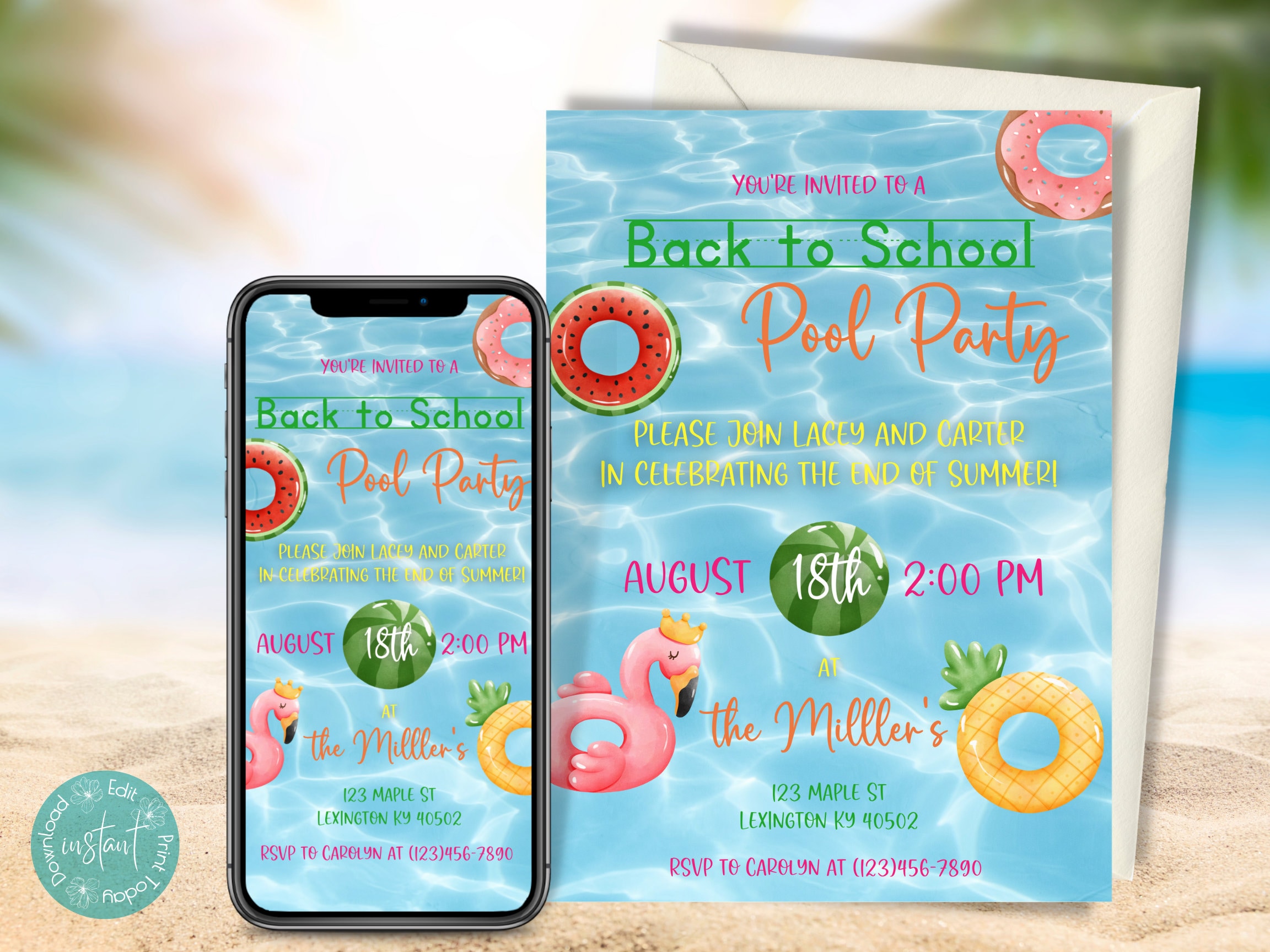 Back to School Pool Party Invitation Template | End of Summer Pool ...