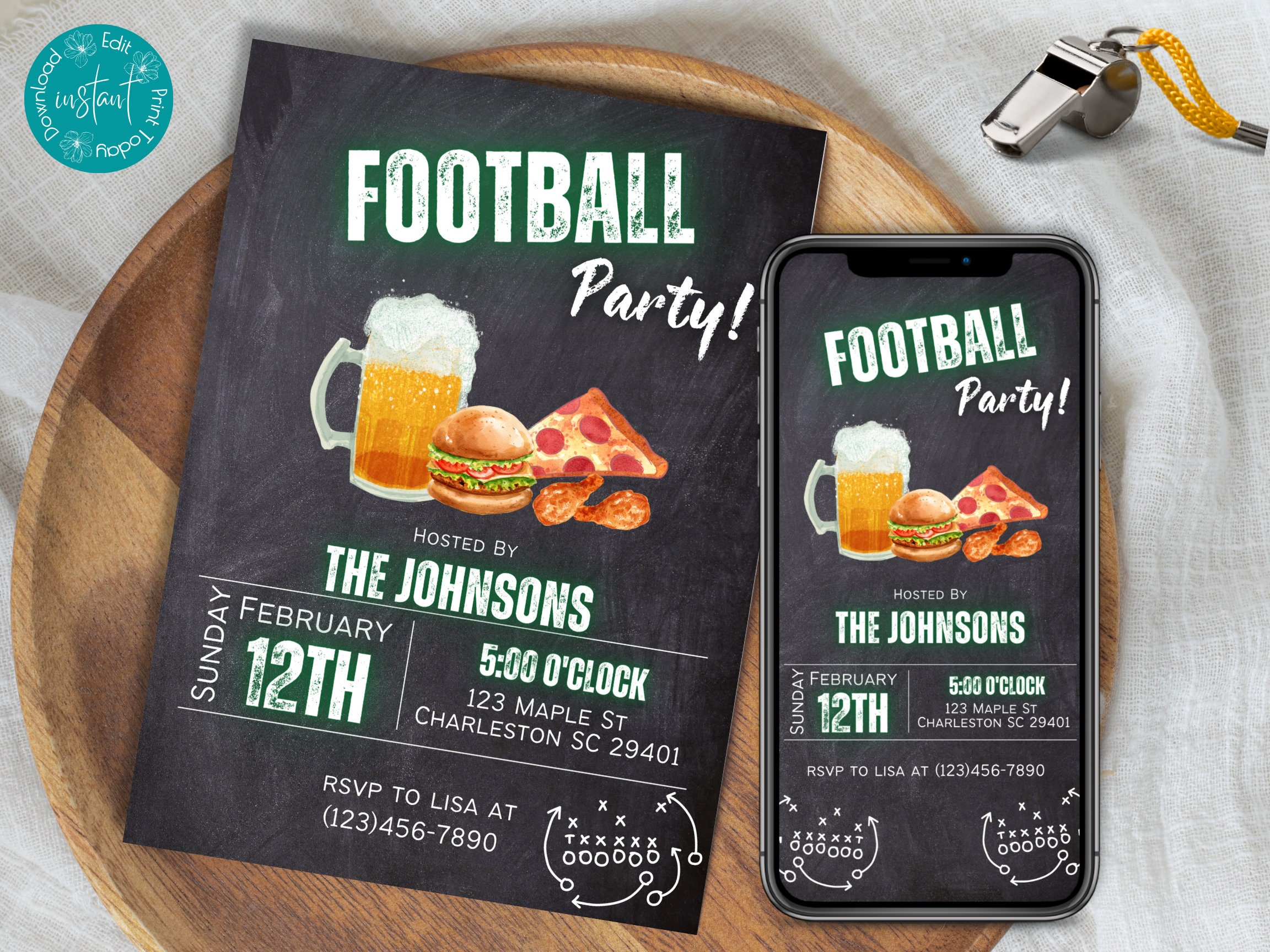 Football Championship Party Invitation Chalkboard Football Party Invite ...