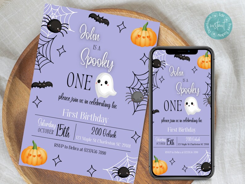He's A Spooky One Birthday Invitation Template Boy - Etsy