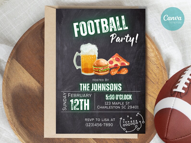 Football Championship Party Invitation Chalkboard Football Party Invite ...