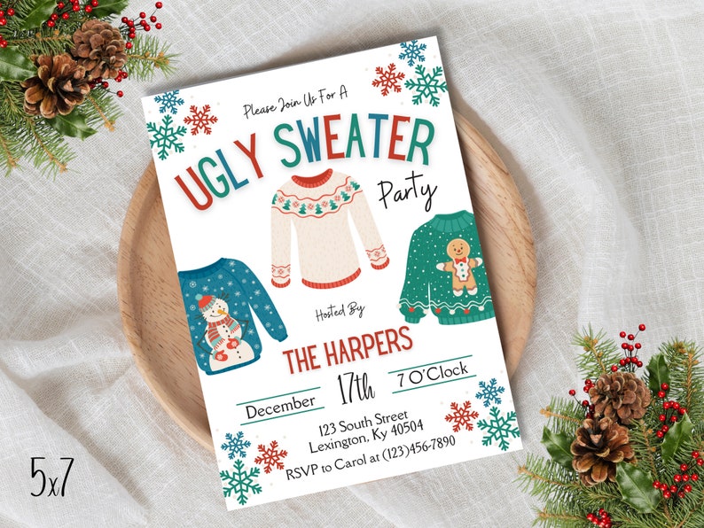 Ugly Christmas Sweater Party Invitation Template Christmas - Etsy