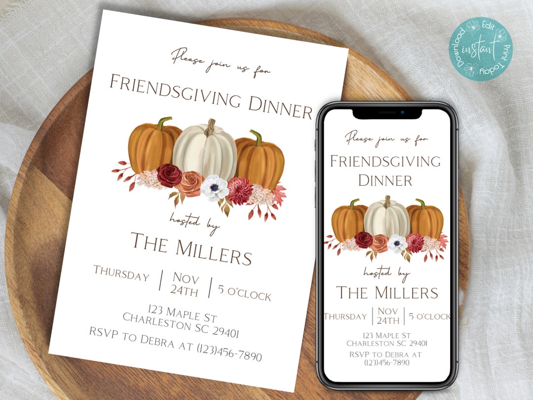 Friendsgiving Party Invitation Template | Thanksgiving Dinner Printable ...
