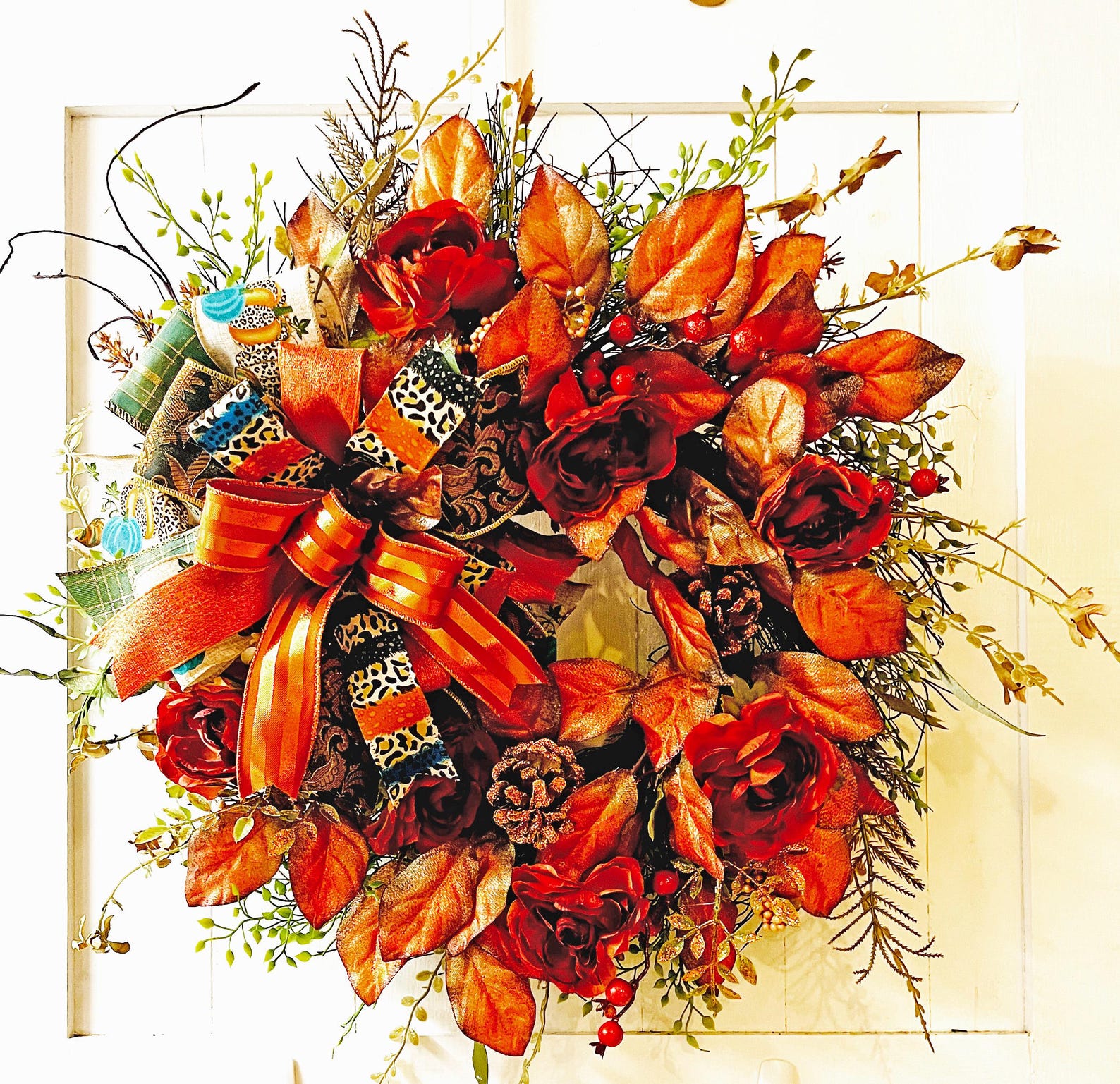 Elegant Fall Twig Wreath With Copper Leaves, Various Fall Florals ...