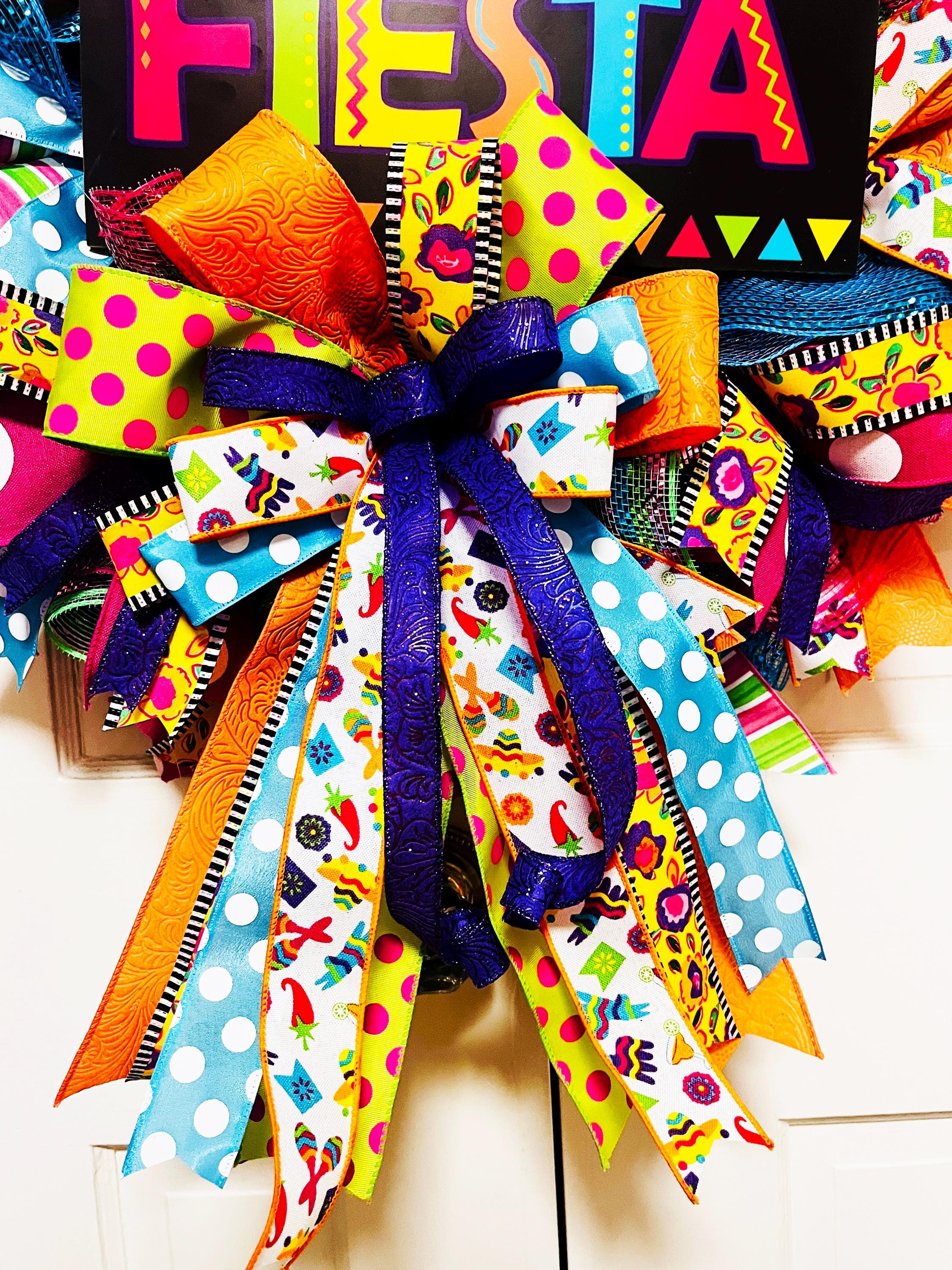 Vibrant Fiesta Wreath, Bright Mesh and Ribbons, Bold FIESTA Sign With ...