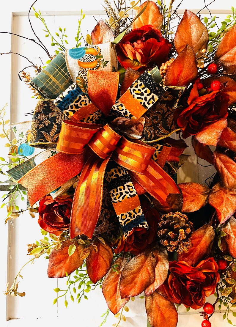 Elegant Fall Twig Wreath With Copper Leaves, Various Fall Florals ...