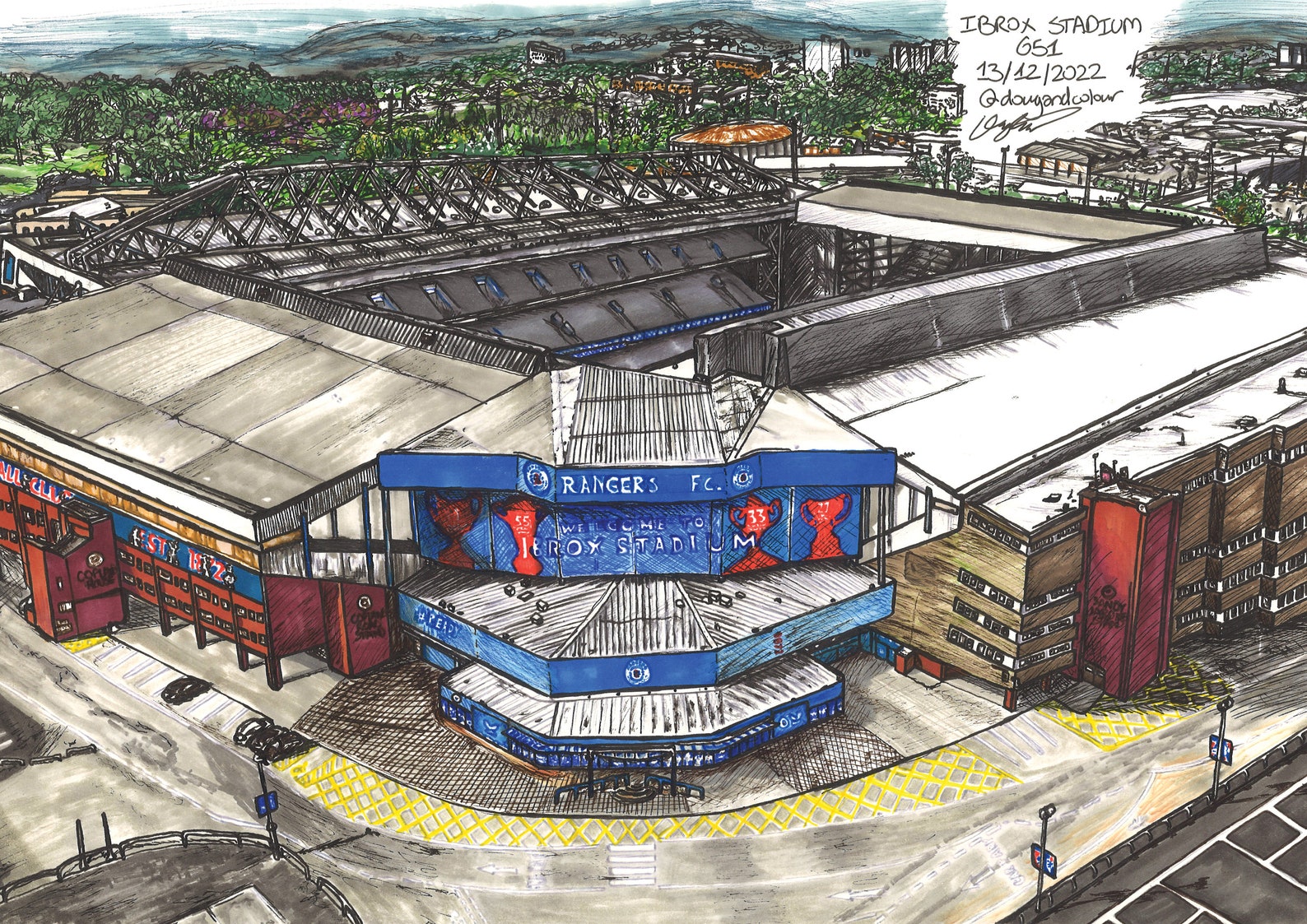A3 Ibrox Stadium Landscape Print - Etsy