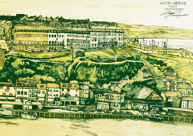 A3 Whitby Harbour Landscape Print - Etsy UK