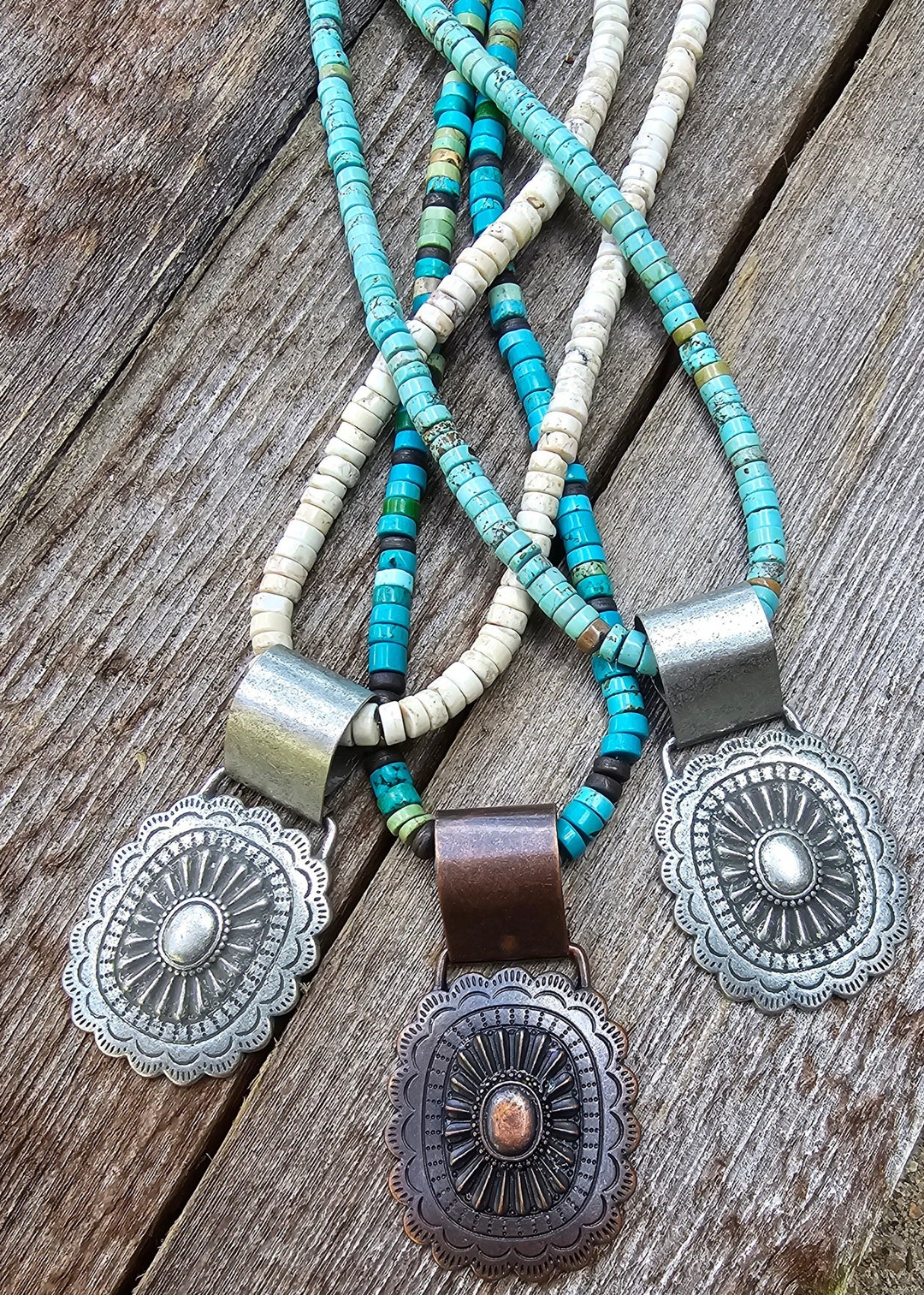 Heishi Bead Concho Pendant Necklace: Western Cowgirl Boho Style - Etsy
