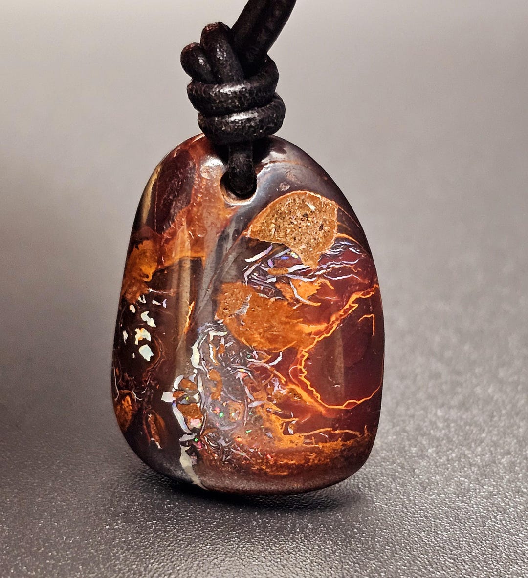 41 Ct Koroit Boulder Opal Pendant Necklace | Red, Green, Yellow Flashes | Double Sided | Select ...