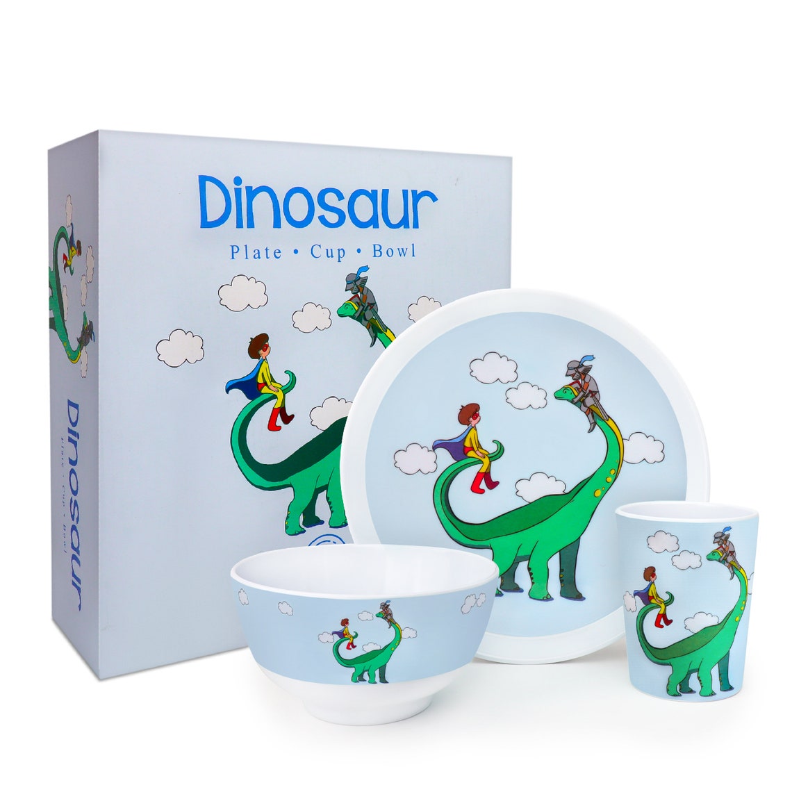 Hand Illustrated Dino Tableware Set, Large Kids Plates, Children Bowls ...