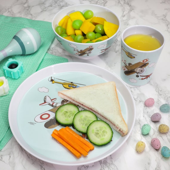 Hand Illustrated Plane Tableware Set Large Kids Plates Children Bowls Kids Cup Plastic Dinner Set for Big Kids Ideal 3rd Birthday Gift Etsy