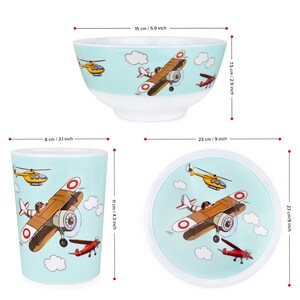 Hand Illustrated Plane Tableware Set, Large Kids Plates, Children Bowls ...