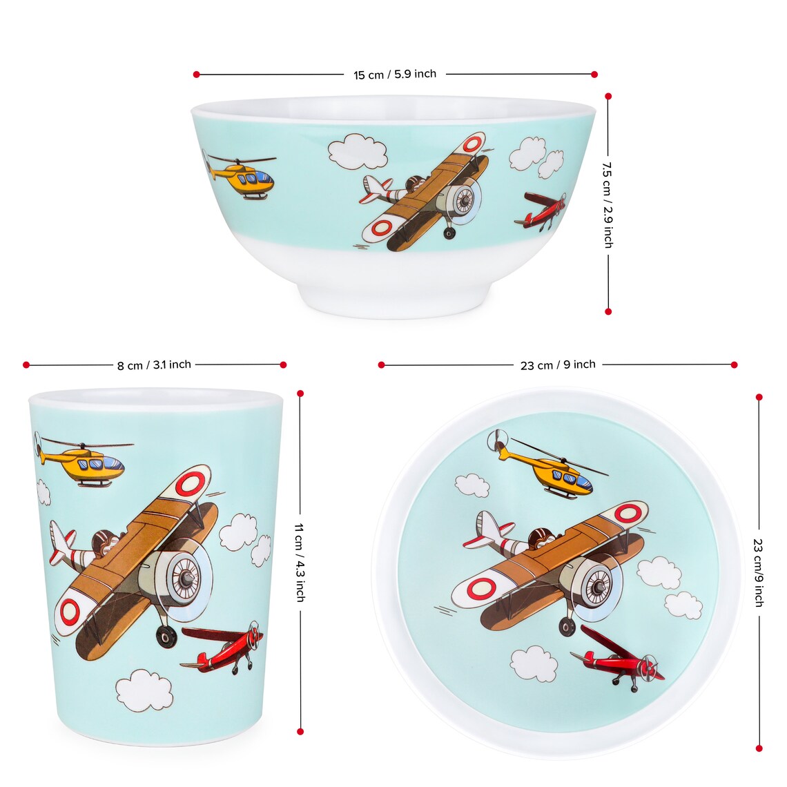 Airplane Premium Children Melamine BPA Free Tableware for Kids ...