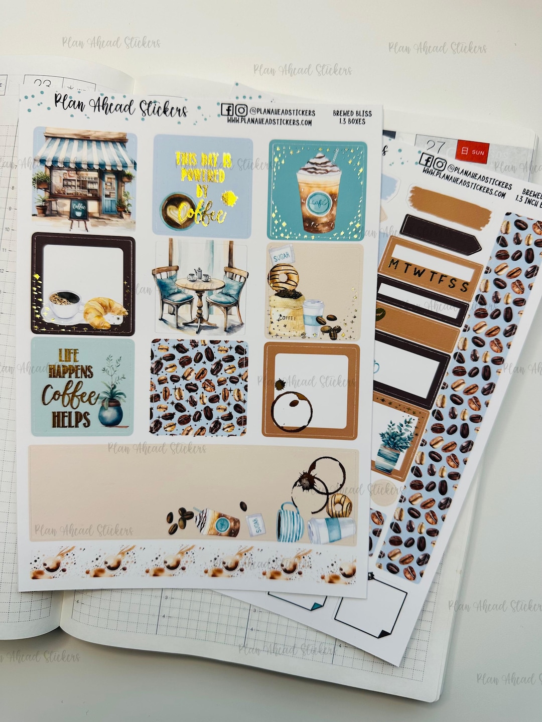 DELUXE FOILED Brewed Bliss Hobonichi Cousin Weekly 2 Page Planner Sticker Kit Coffee Shop - Etsy
