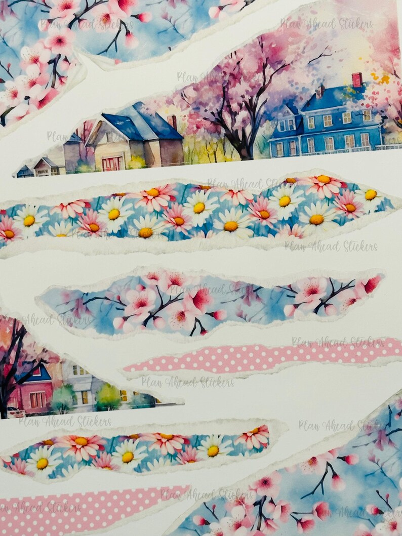 Blooming Horizons Torn Paper Bullet Journaling Planner Stickers Happy ...