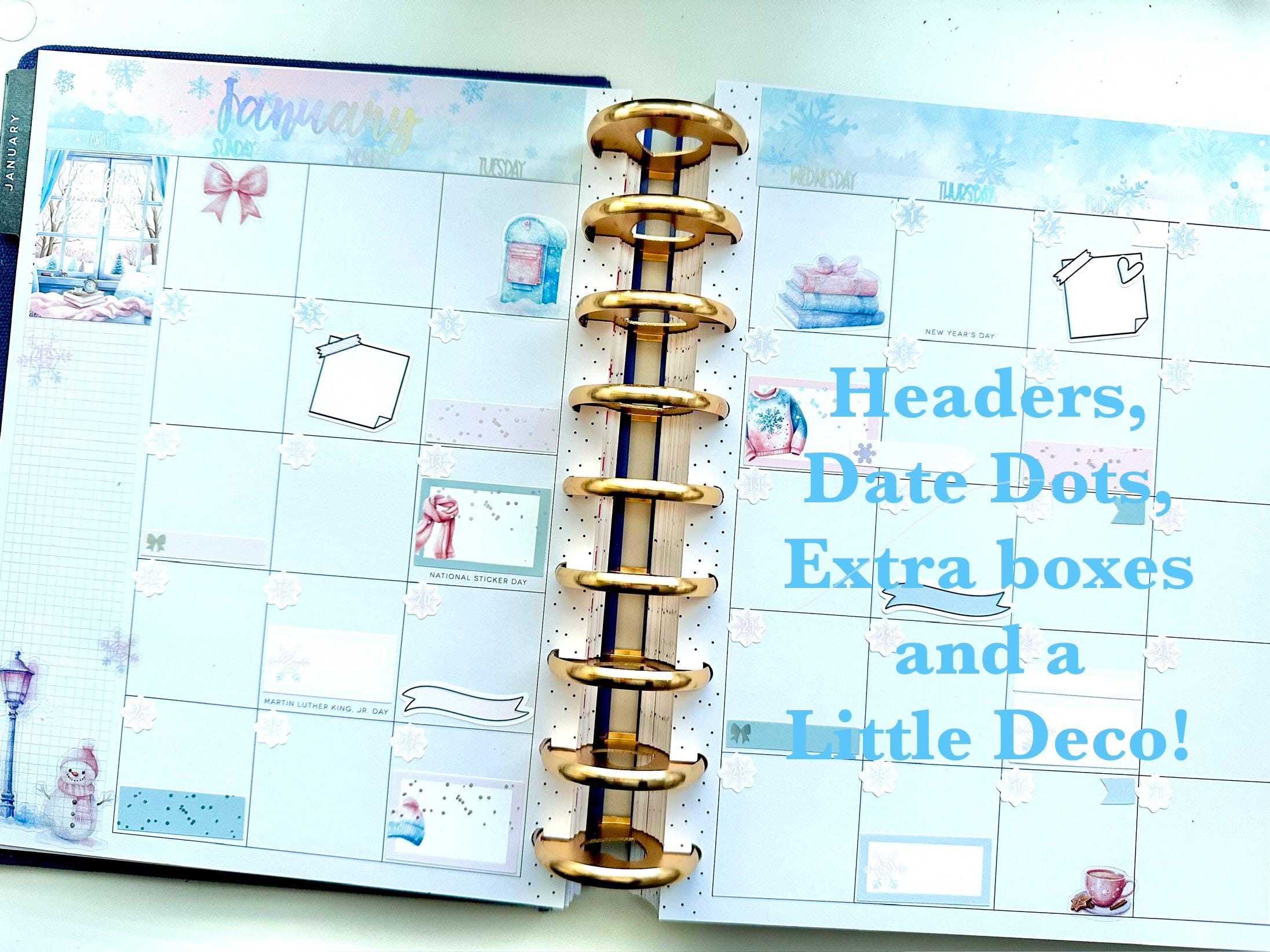 FOILED January Monthly Headers: A Snowy Start Planner Stickers (1.5 ...