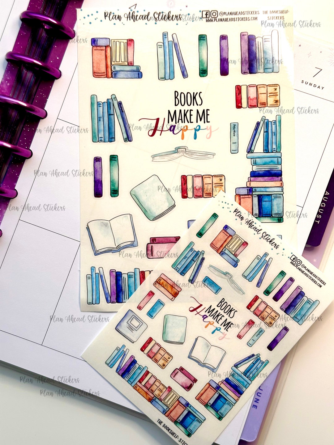 The Bookshelf Matte Washi Stickers | Watercolor Erin Condren Bullet ...