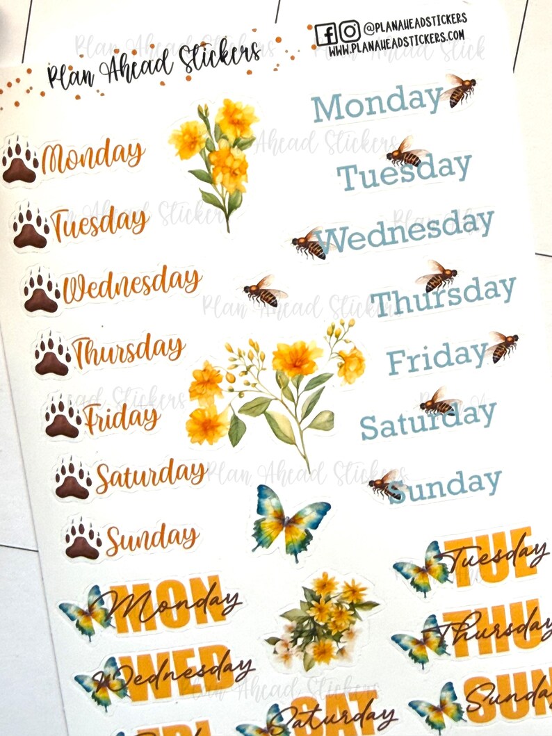 Spring Awakening Days of the Week Bullet Journaling Planner Stickers ...