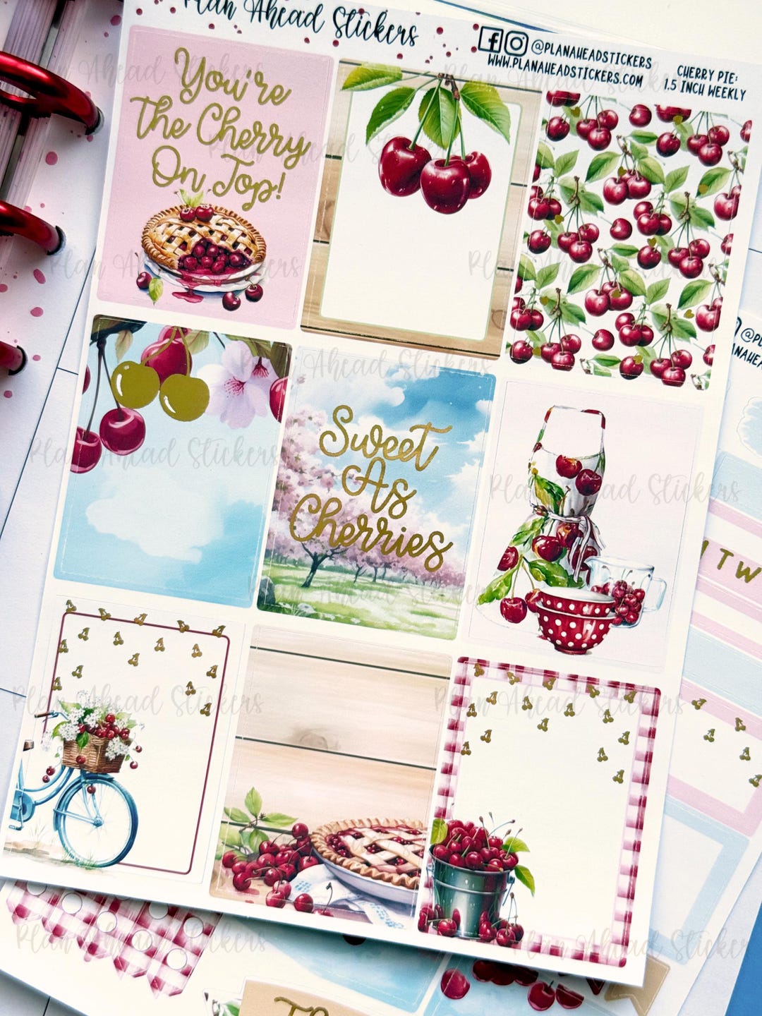 DELUXE FOILED Cherry Pie 2 PG Planner Sticker Kit Watercolor Erin ...
