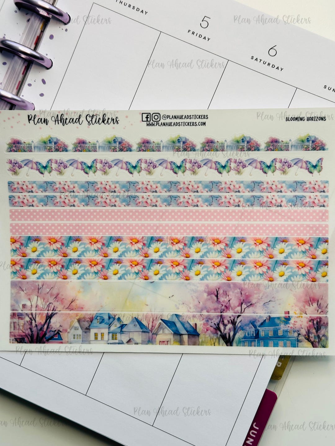 Blooming Horizons Matte Washi Strip Border Stickers Watercolor Bullet ...