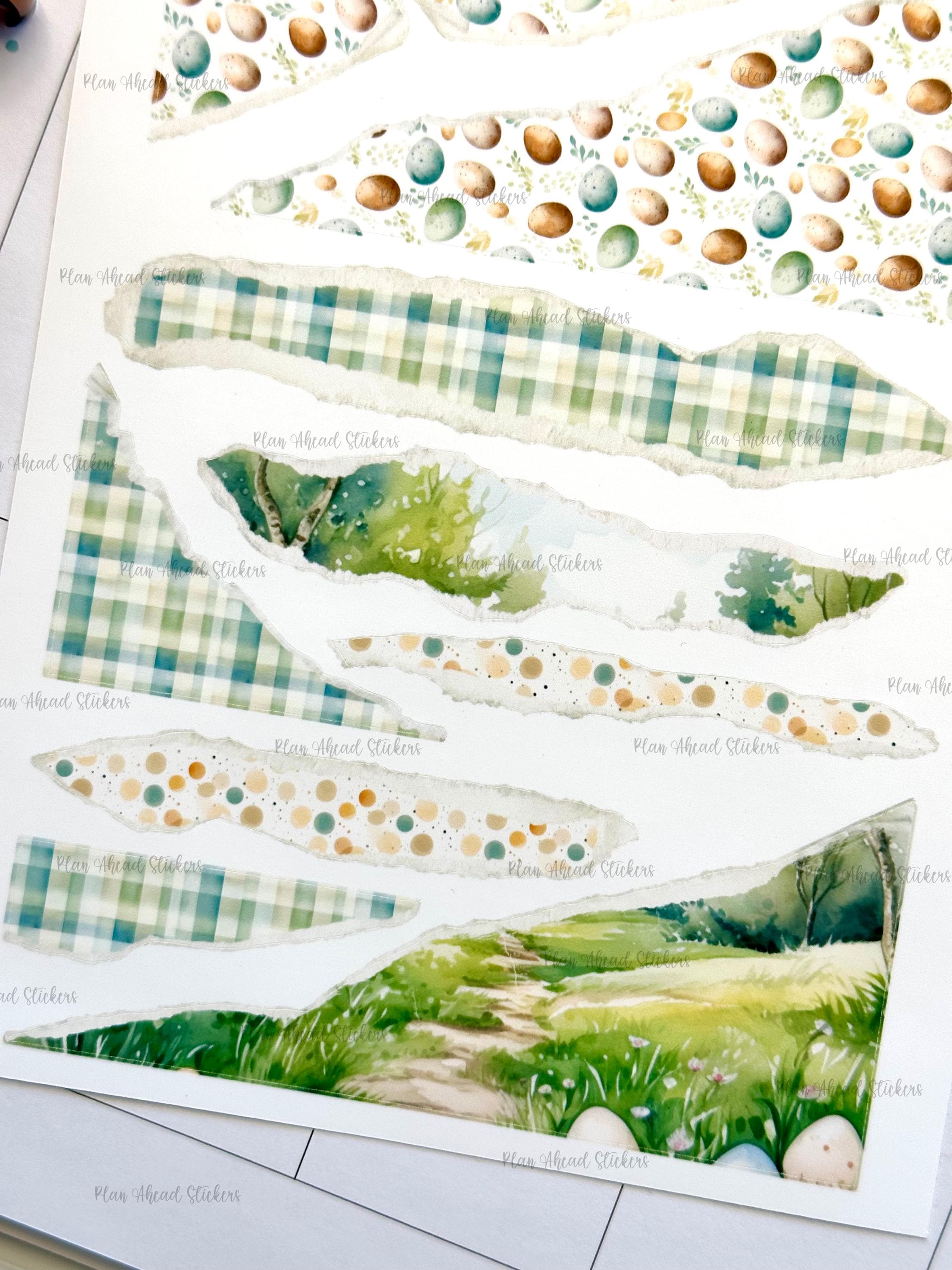 Easter Meadows Torn Paper Bullet Journaling Planner Stickers Happy ...