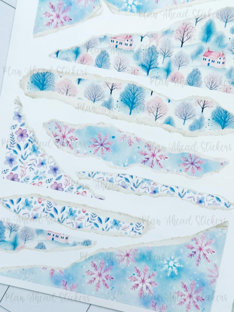 A Snowy Start Torn Paper Bullet Journaling Planner Stickers Card Making ...