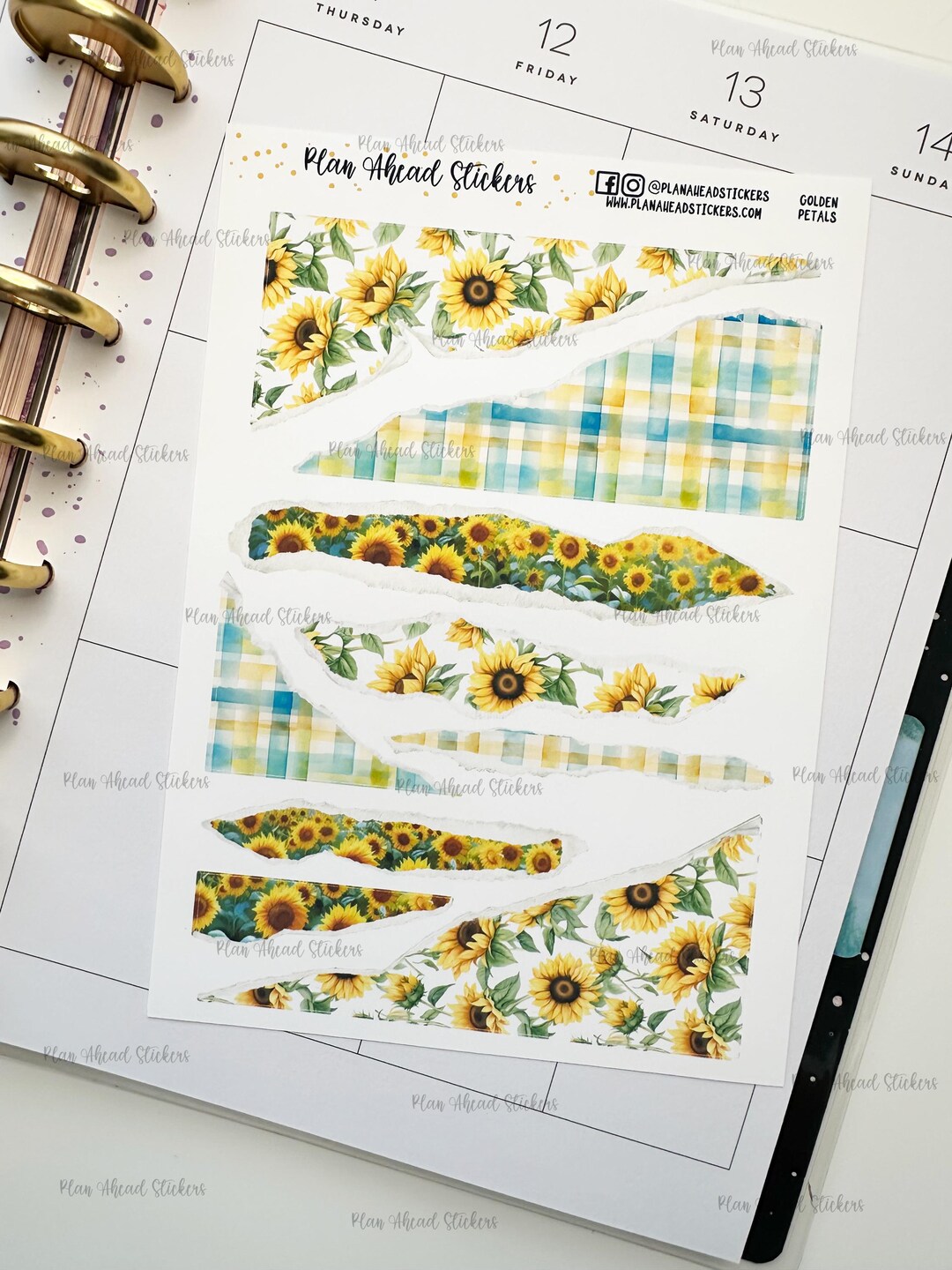 Golden Petals Torn Paper Bullet Journaling Planner Stickers Happy ...